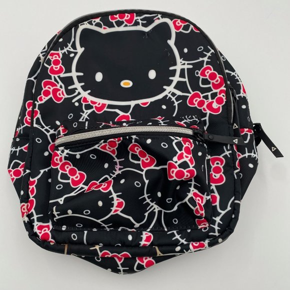 Bags | Hello Kitty Mini Backpack Black And Pink Book Bag Purse 3 Zipper ...